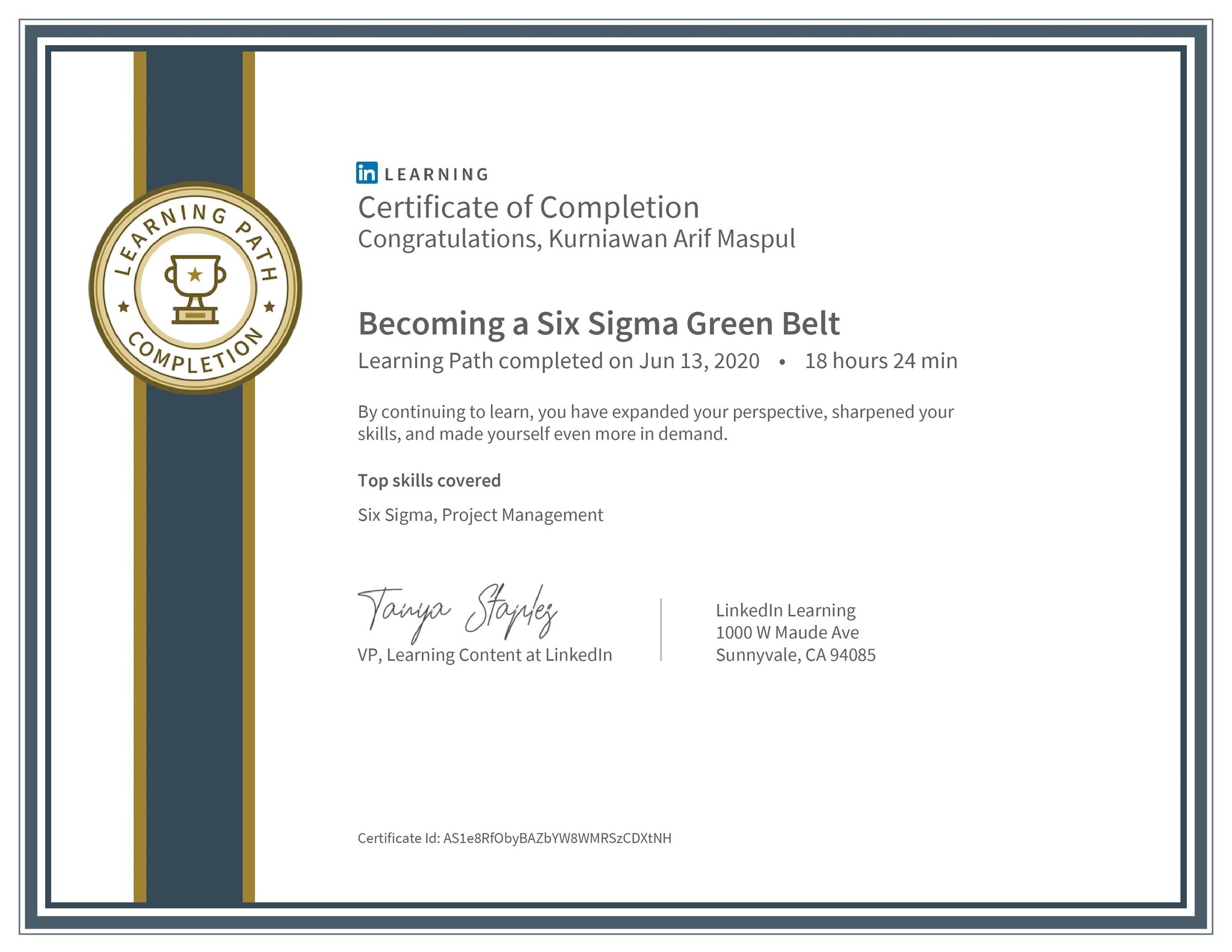Six Sigma Black Belt Certificate Template
