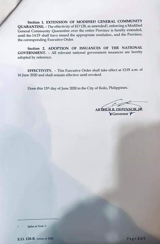Iloilo Governor Arthur Defensor Jr. releases an executive order ...