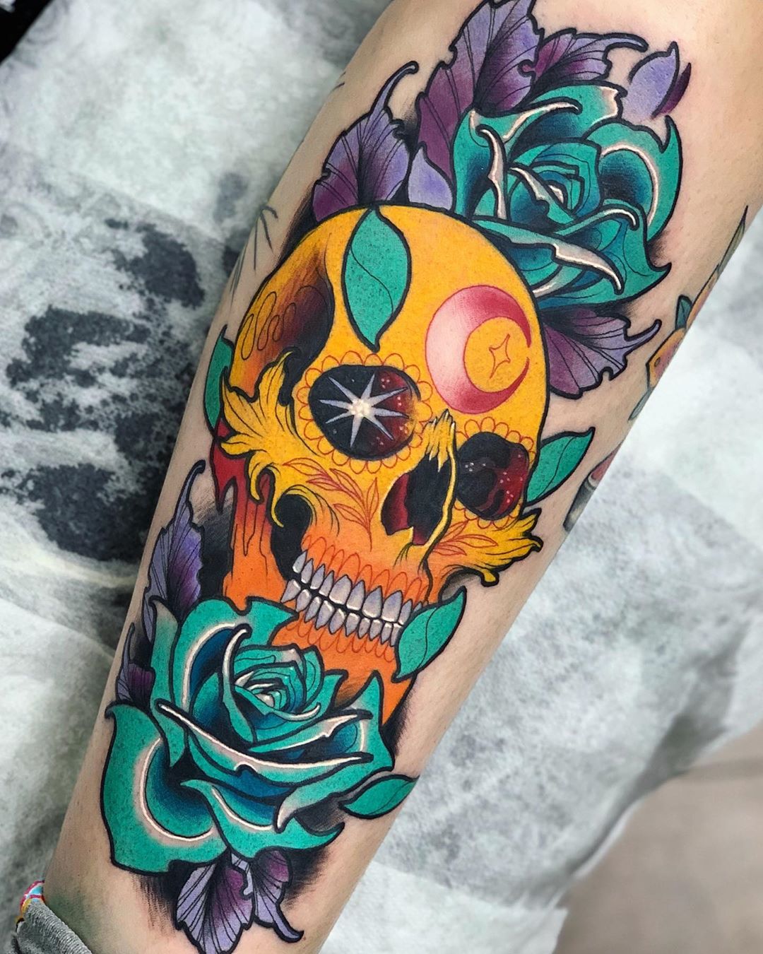 Neo Traditional Sugar Skull Tattoo