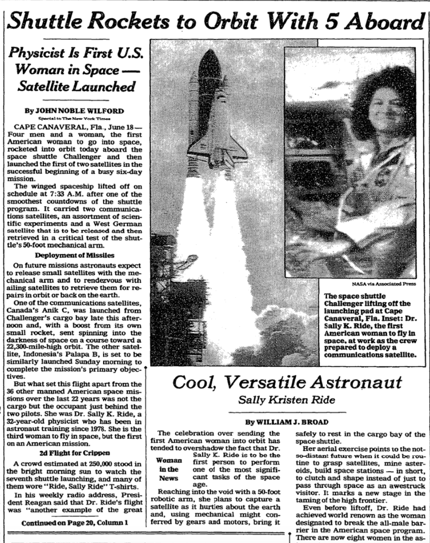 First Woman Astronaut Sally Ride