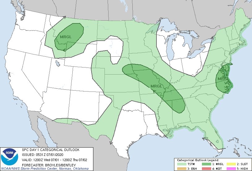 12:33am CDT SPC Day1 Outlook Marginal Risk: across parts of the central ...