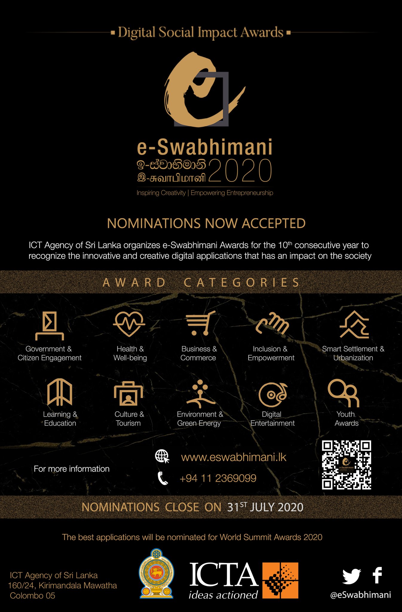 ICTA Sri Lanka on Twitter: "e-Swabhimani 2020 "Digital Social Impact Awards"- Open for ...