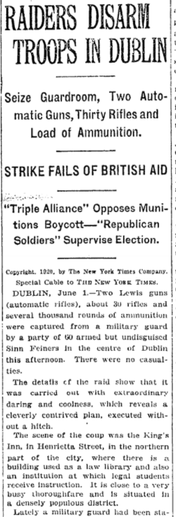Jun 2, 1920 - New York Times: IRA guerrillas disarm British troops in ...
