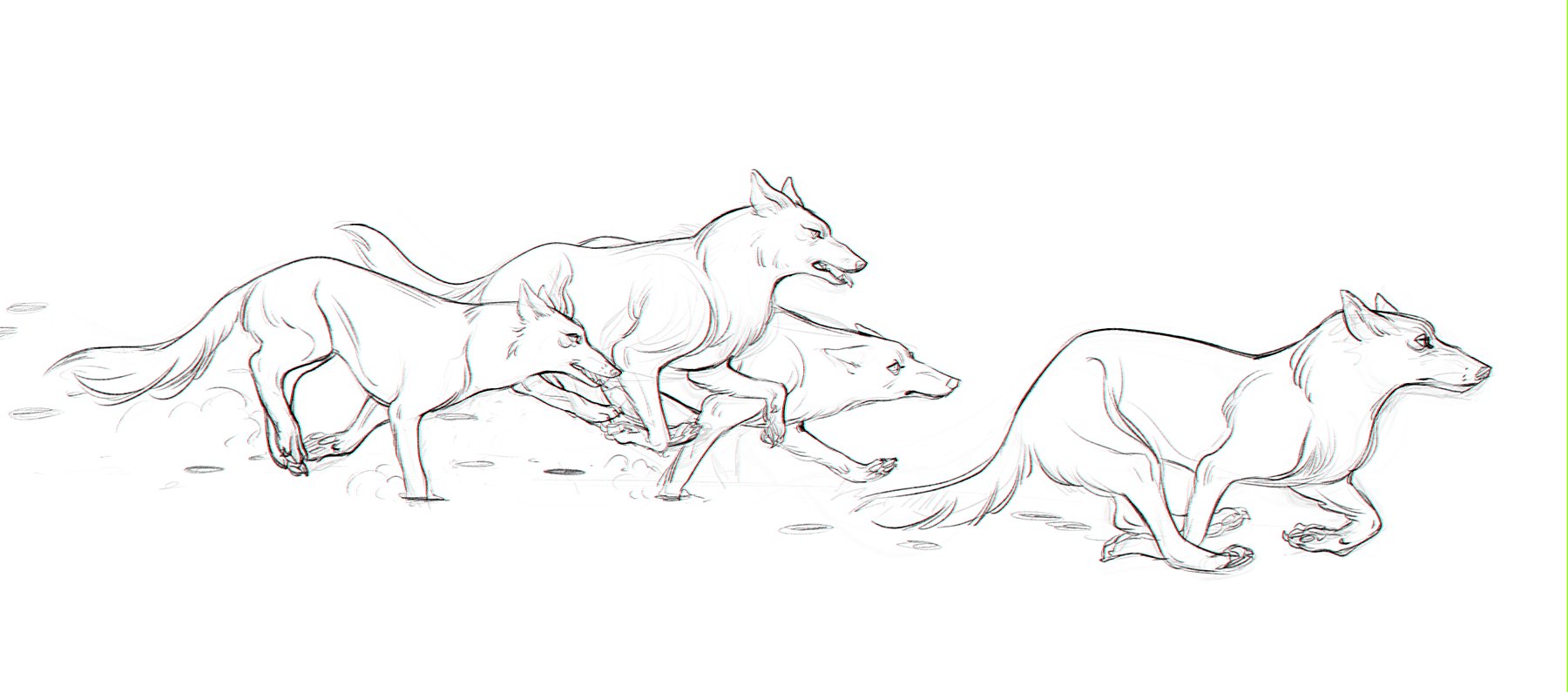 Wolf Pack Running Lineart