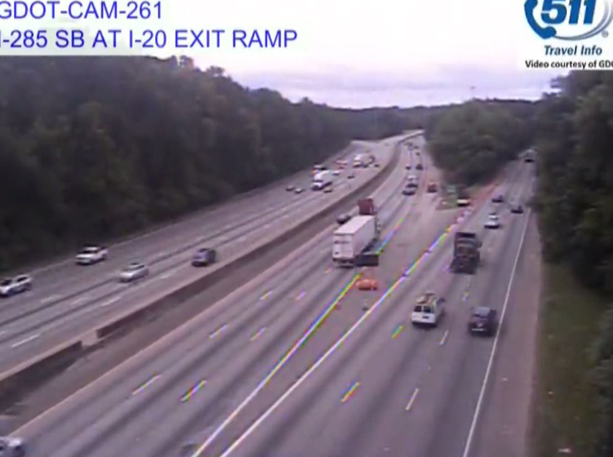 Construction on the I-285/sb (Inner Loop) ramp to I-20/eb in the left ...