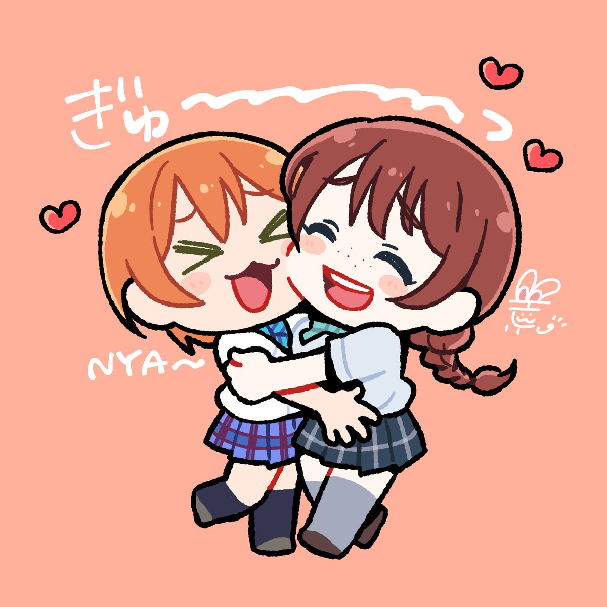 hoshizora rin multiple girls 2girls cheek-to-cheek hug closed eyes ...
