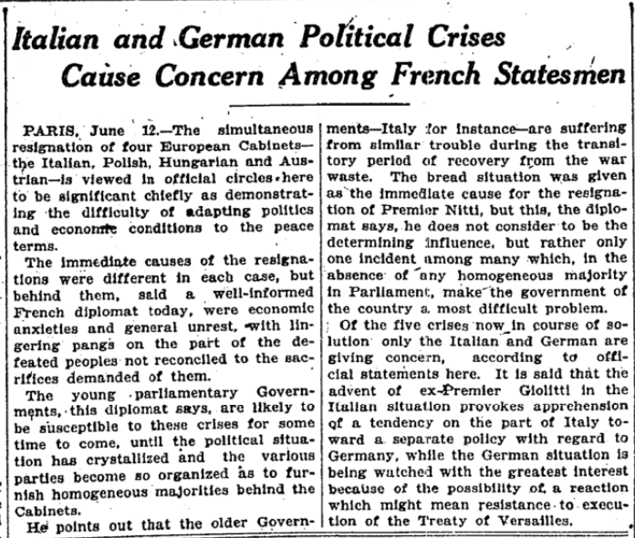 Jun 14, 1920 - New York Times: French worried by political instability ...