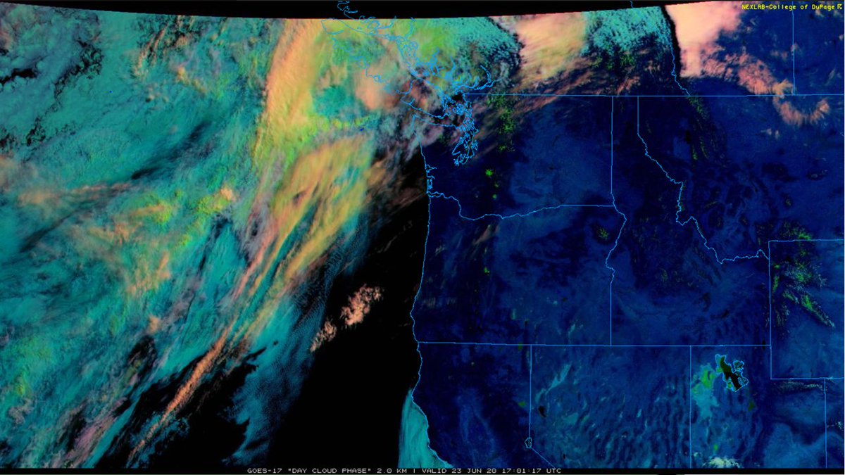 false color satellite image clouds falling red green blue color spectrum Clouds red composed ice ...