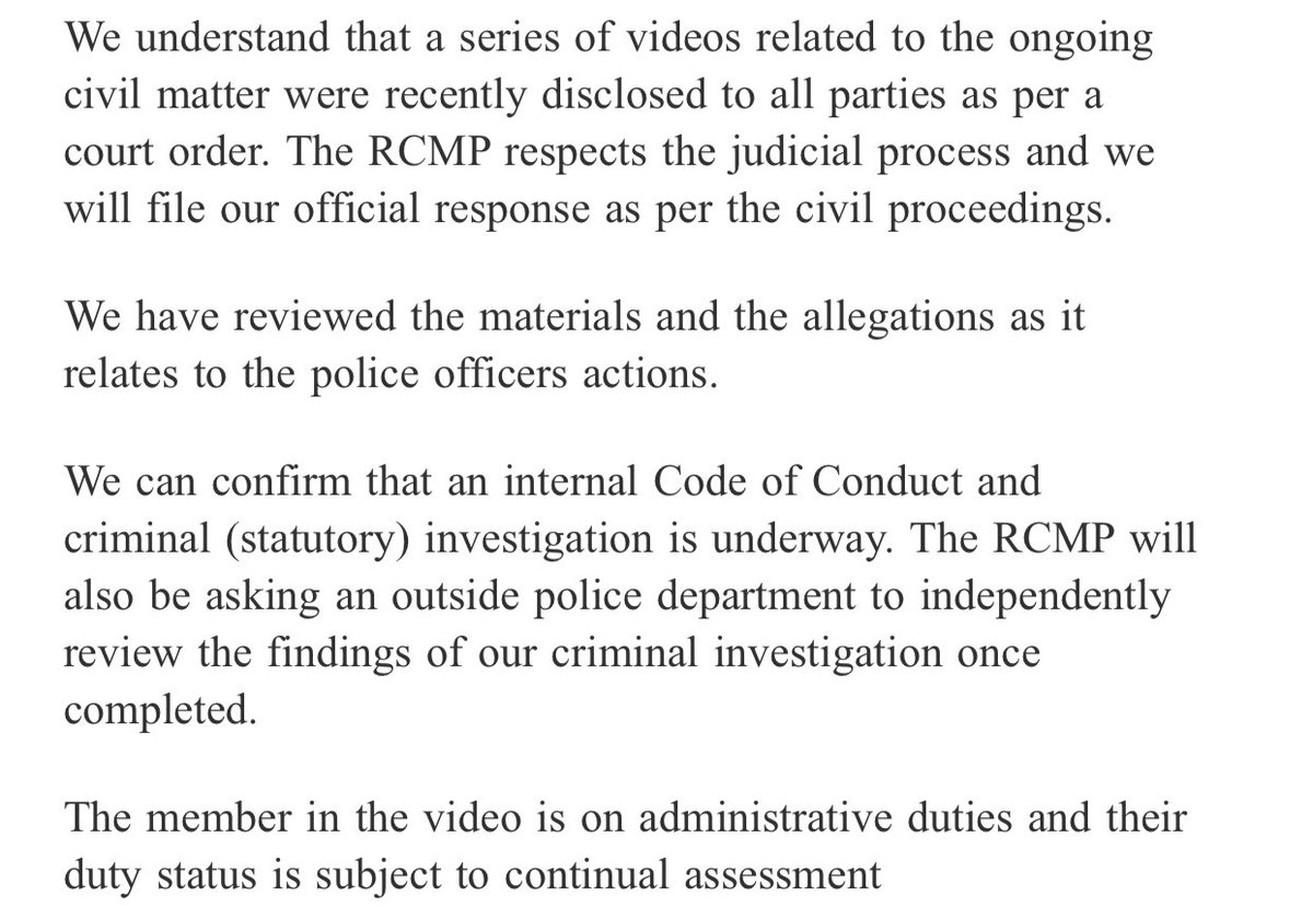 RCMP say an internal ‘Code of Conduct’ investigation as well as a ...