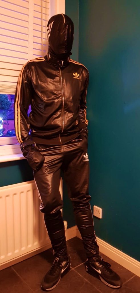 Shinyrubpup On Twitter Total Nylon Chile Gimp Double Gagged Double Hooded Adidas Hood By
