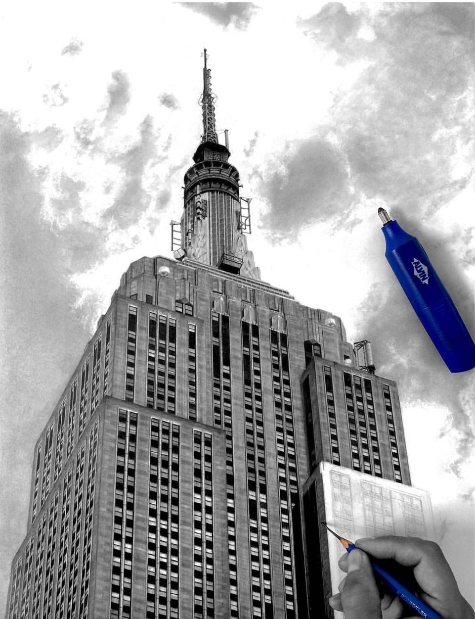 Empire State Building Drawing Black And White