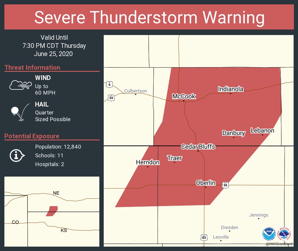 Severe Thunderstorm Warning continues for McCook NE, Oberlin KS ...