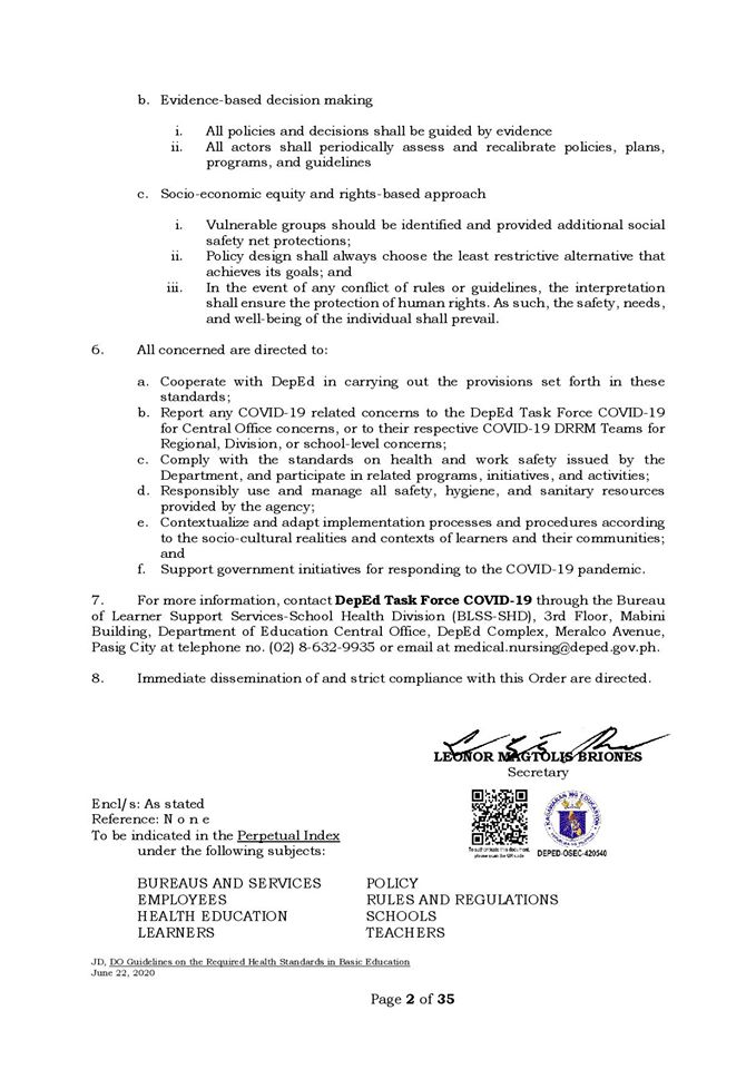 READ: DepEd_PH issues Guidelines on the Required Health Standards in ...