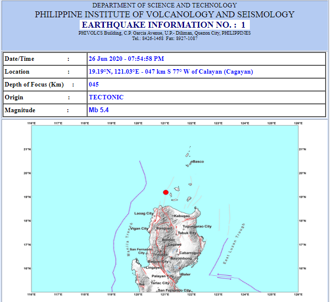 Magnitude 5.4 quake hits Calayan, Cagayan on Friday evening. Intensity ...