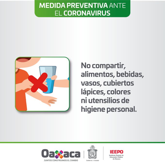 IEEPO on Twitter: "Recuerda no compartir alimentos, bebidas, vasos, cubiertos ni utensilios de ...