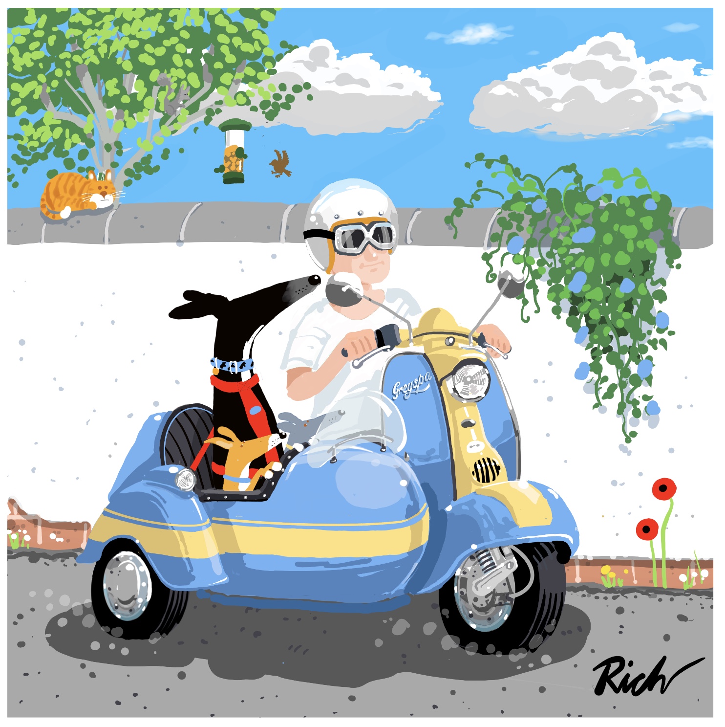 Scooter With Sidecar Cartoon