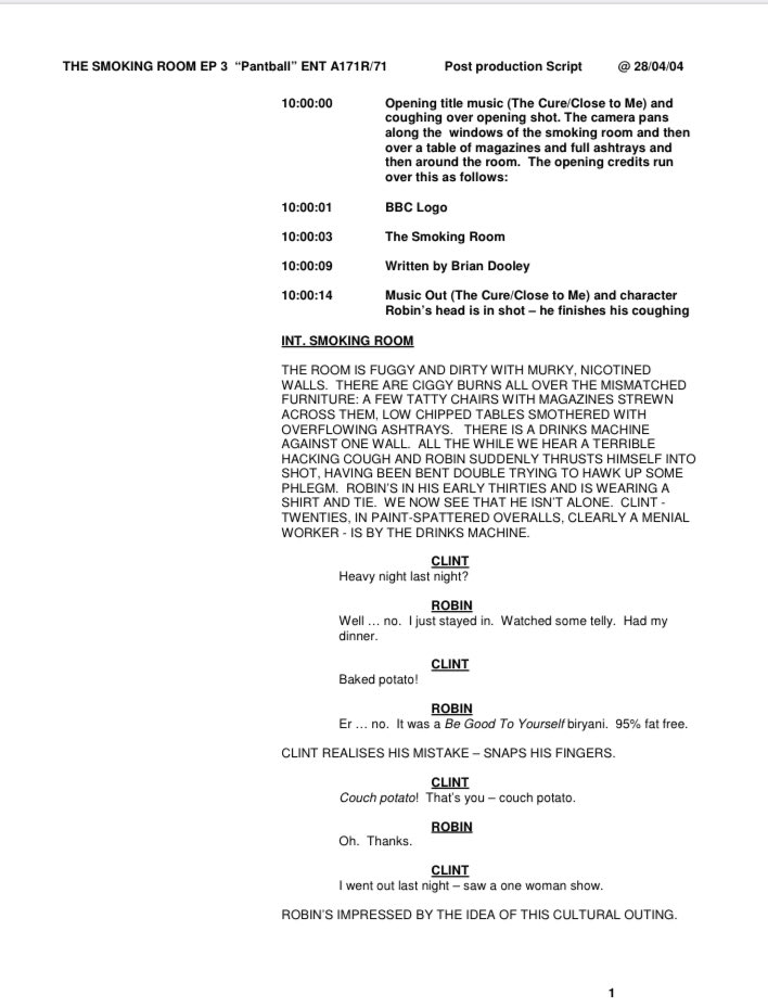 Jonathan Melville on Twitter: "#ScreenplayADay Day 177, Script #178. The Smoking Room, S1 E3 ...