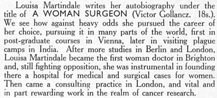 Doctor Louisa Martindale published her autobiography in 1951, which not ...