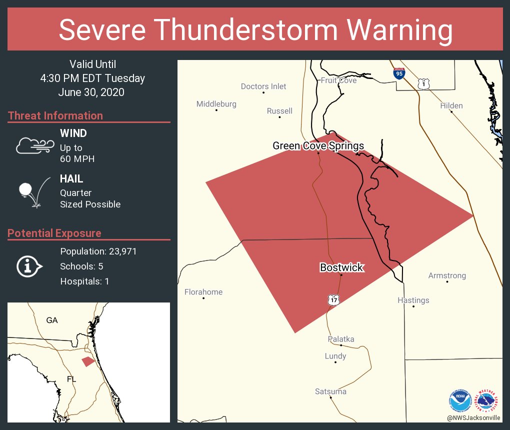 Severe Thunderstorm Warning continues for Green Cove Springs FL ...
