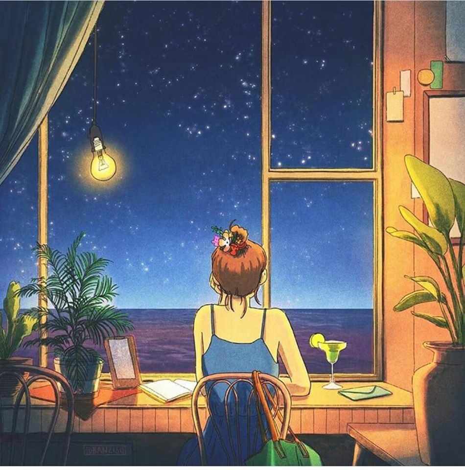 Anime Girl Looking Out The Window Drawing