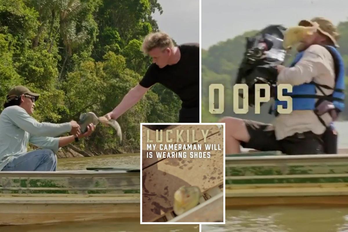 Gordon Ramsay fears live piranha will eat cameraman’s toes as he reels ...