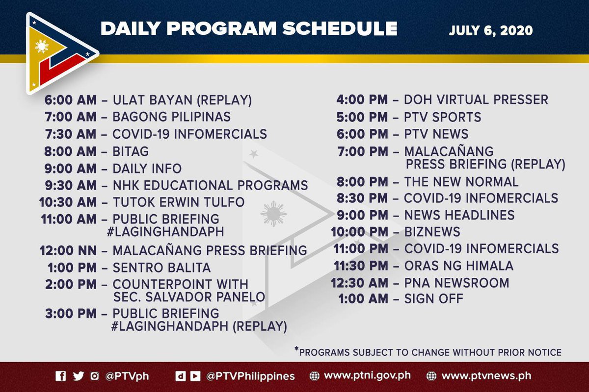 PTV Daily Program Schedule for July 6, 2020. | PTVph | Scoopnest