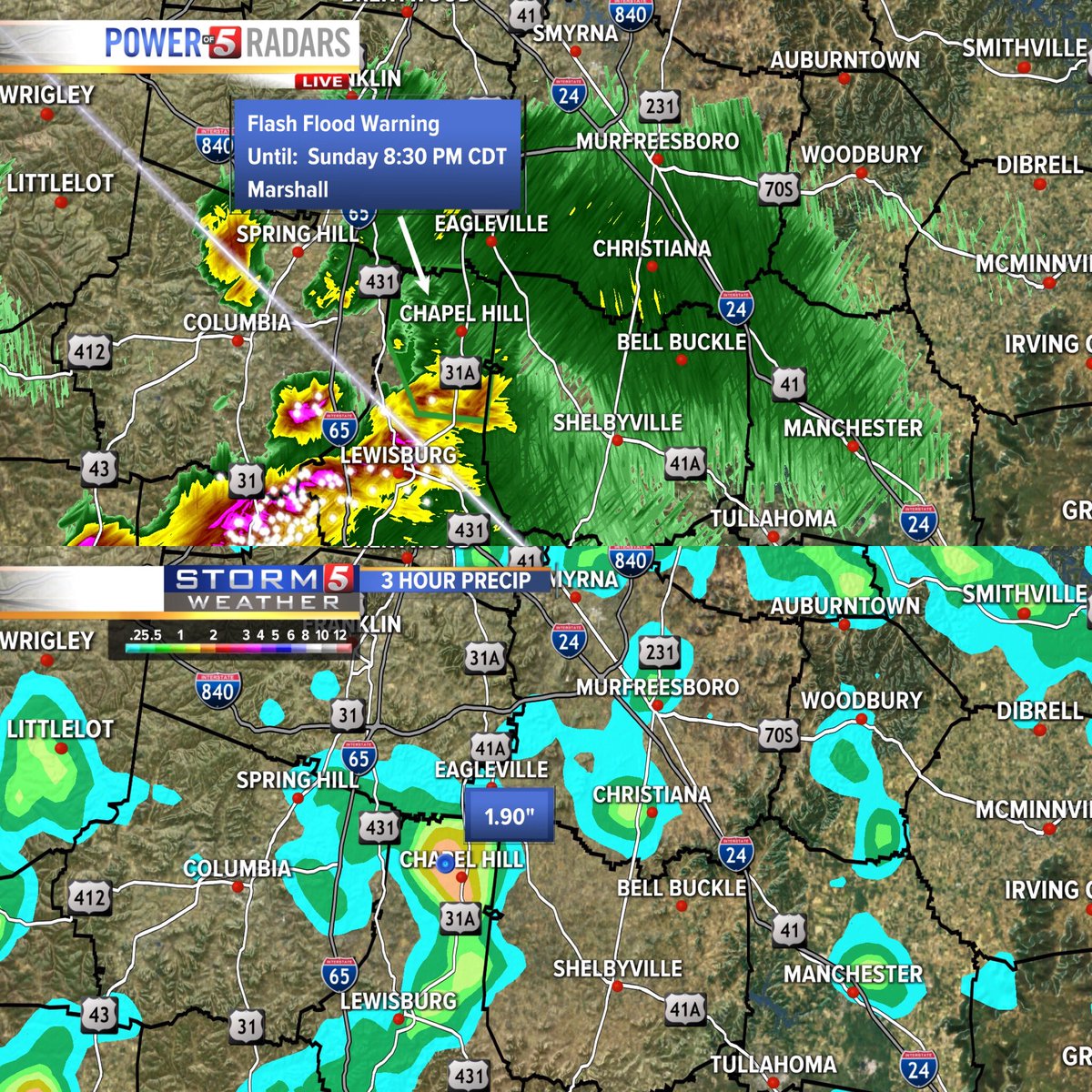 STORM5ALERT : Top image is current radar & bottom is radar estimated ...