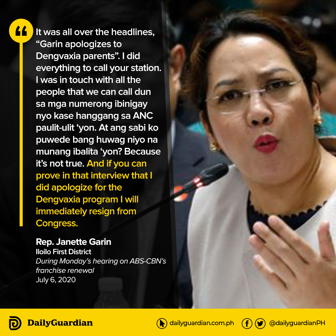 Daily Guardian on Twitter: "Rep. Janette Garin, in her interpellation of ABS-CBN CEO Carlo ...