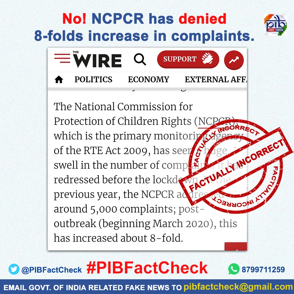 Claim: @thewire_in reports that NCPCR has seen 8 fold increase in ...