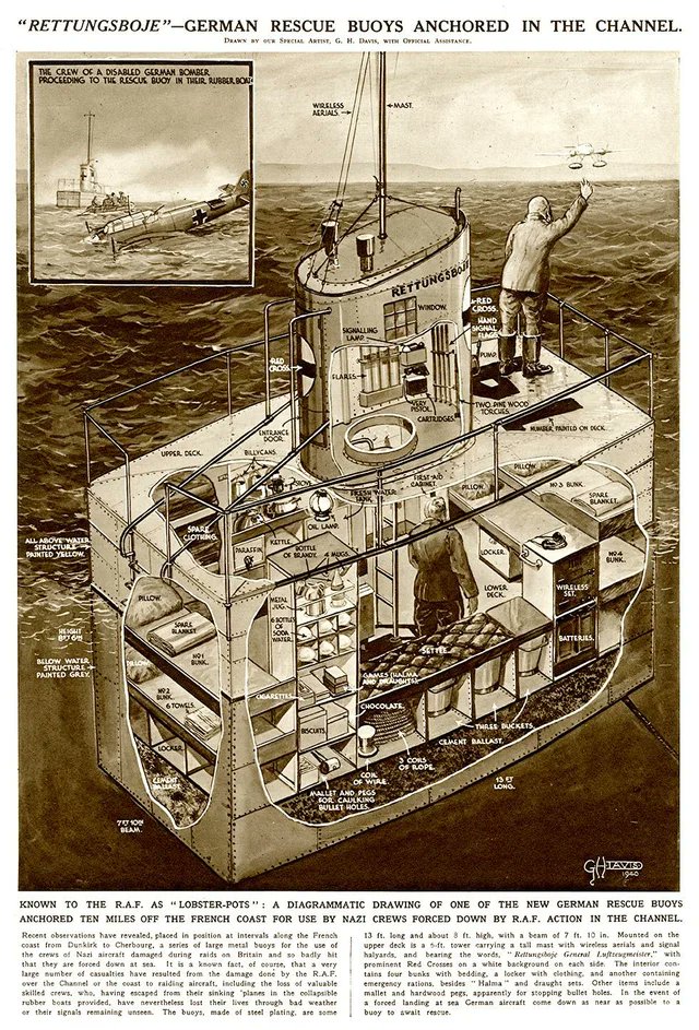 A local man inspects a Luftwaffe Rettungsboje (rescue buoy), stranded ...