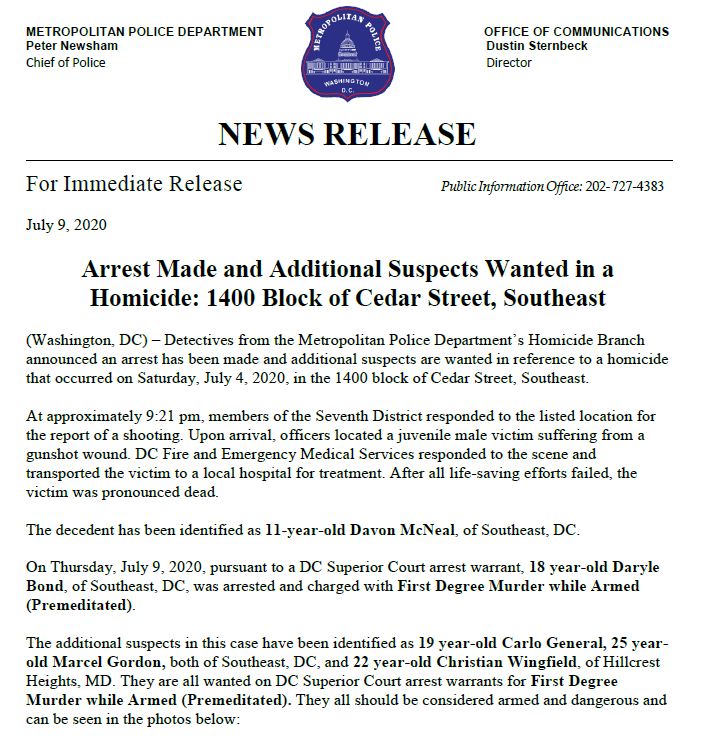 MPD arrest homicide Davon McNeal occurred July Additional suspects ...
