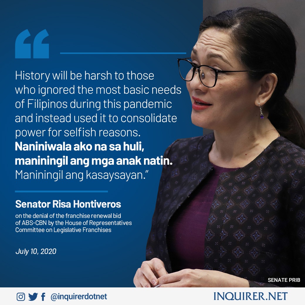Sen. Risa Hontiveros: "The non-renewal of ABS- CBN’s franchise has set ...