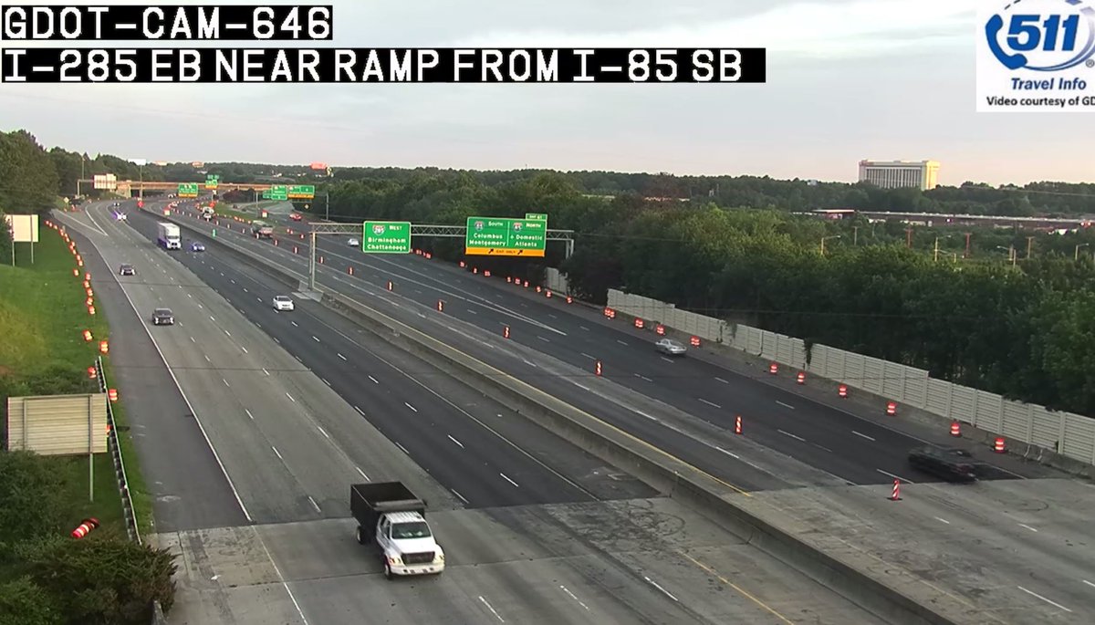 Construction on I-285/wb (Inner Loop) at I-85 blocks the left lane ...