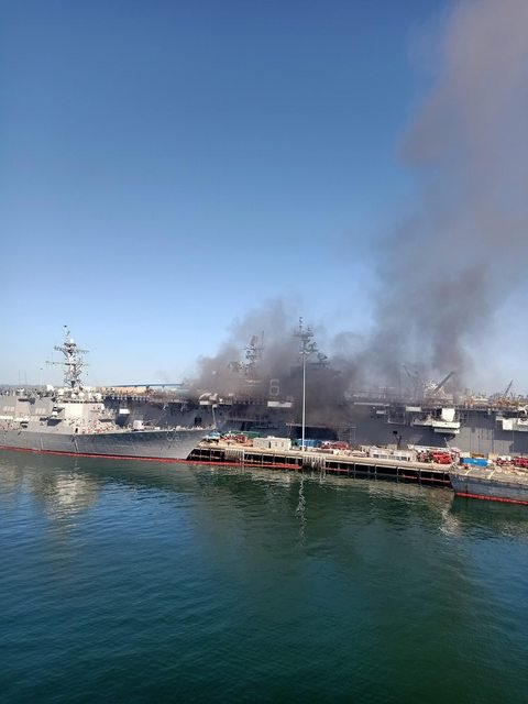 USS Bonhomme Richard (LHD-6) on fire at Naval Base San Diego : r ...