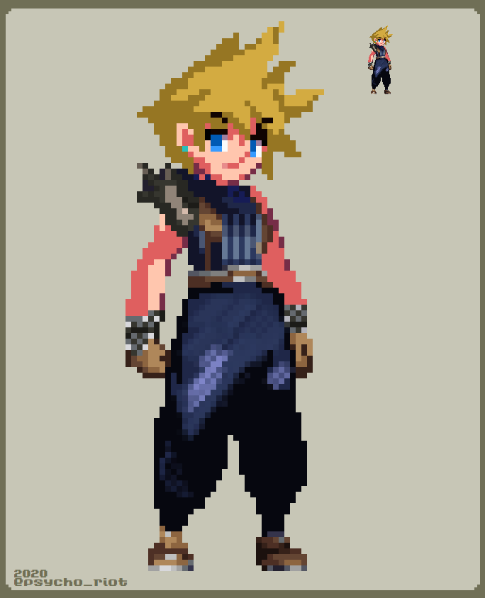 Cloud Strife Pixel Art Template