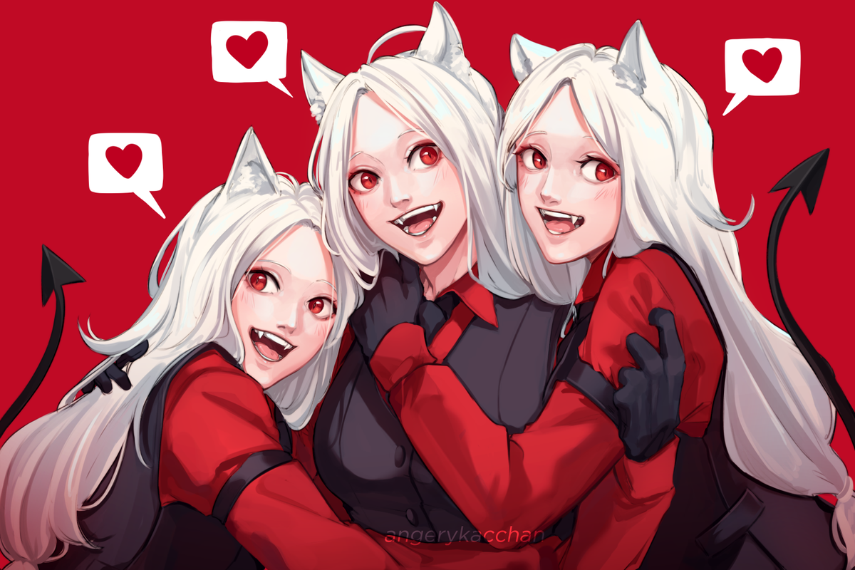 helltaker「3 girls, 1 brain cell. Cerberus. #Hell」|kacchan | DNDのイラスト