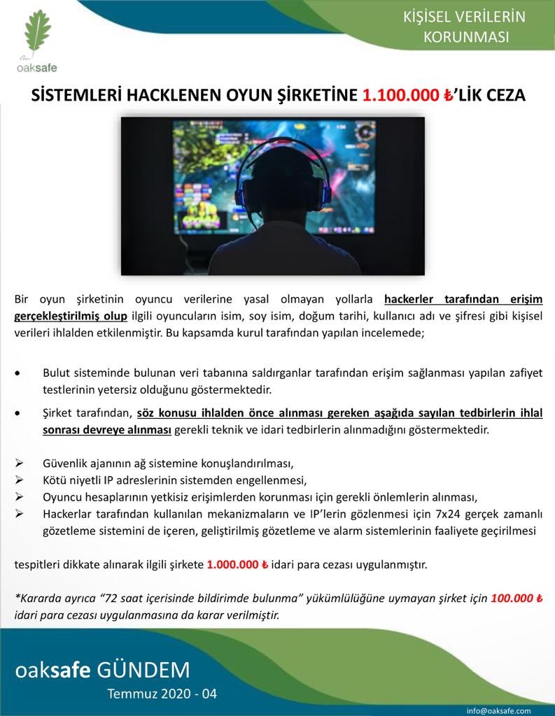 oaksafe on Twitter: "oaksafe Gündem-Temmuz 2020 Sistemleri hacklenen oyun şirketine idari para ...