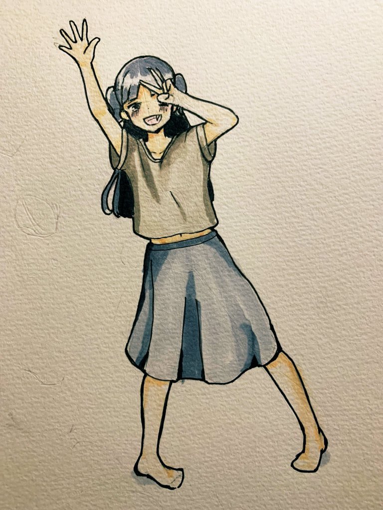 「挨拶するやつ描きたかったけど、なんかスカートめくってるみたいになった/// #イラスト #アナログ #落書き 」Yukario｜ゆかりおの漫画