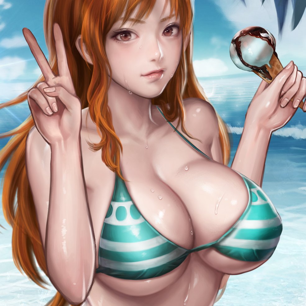 Milkychu on Twitter: "Nami | One Piece Nami came to the beach to play. #Nami #OnePiece #Nami ...