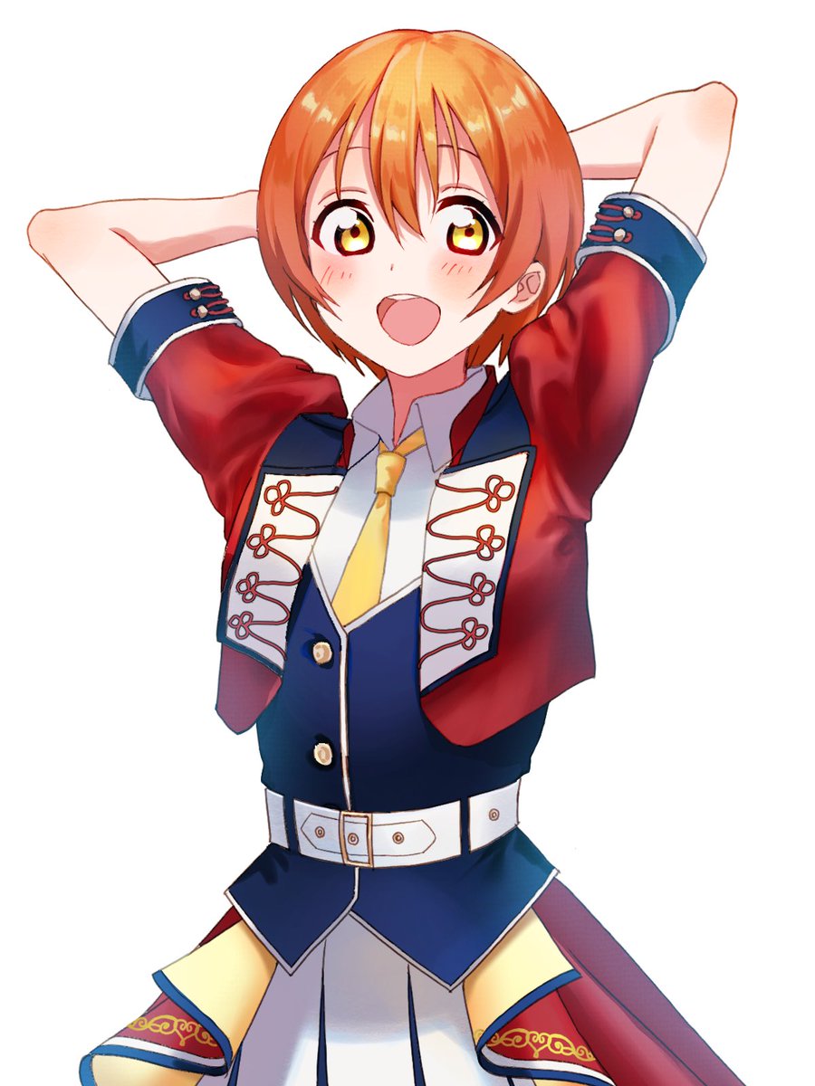 Hoshizora Rin 1girl Solo Short Hair Open Mouth Orange Hair Smile White