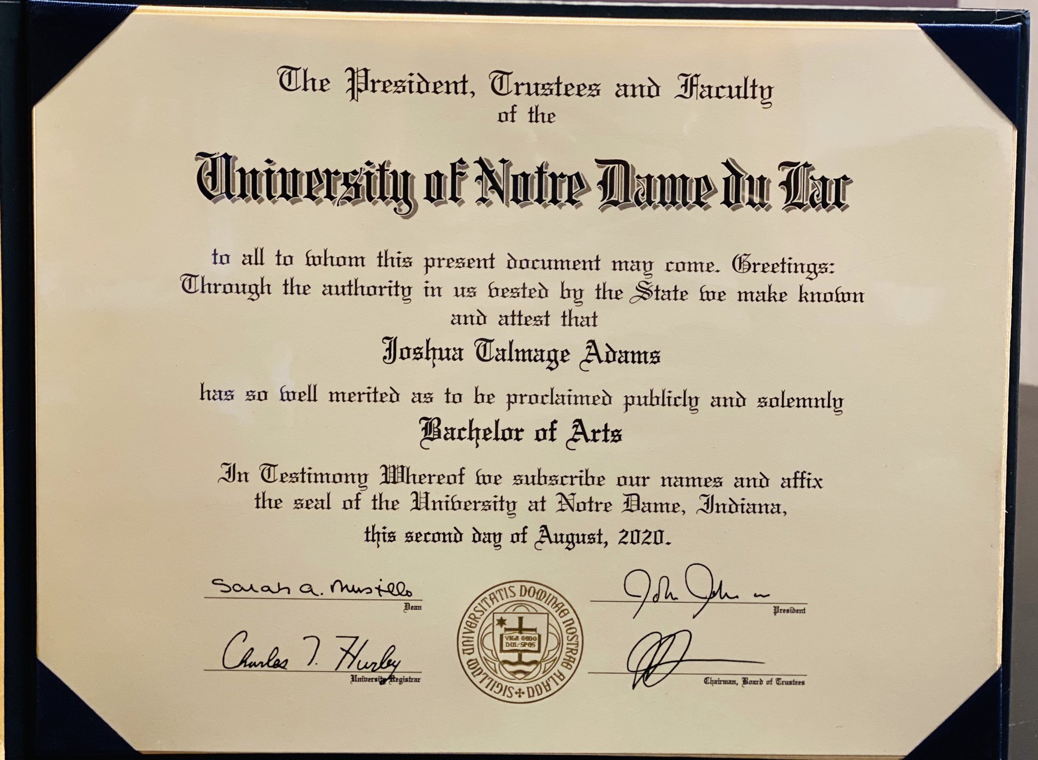 University Of Notre Dame Diploma Goirish | Clarissa Fuentes