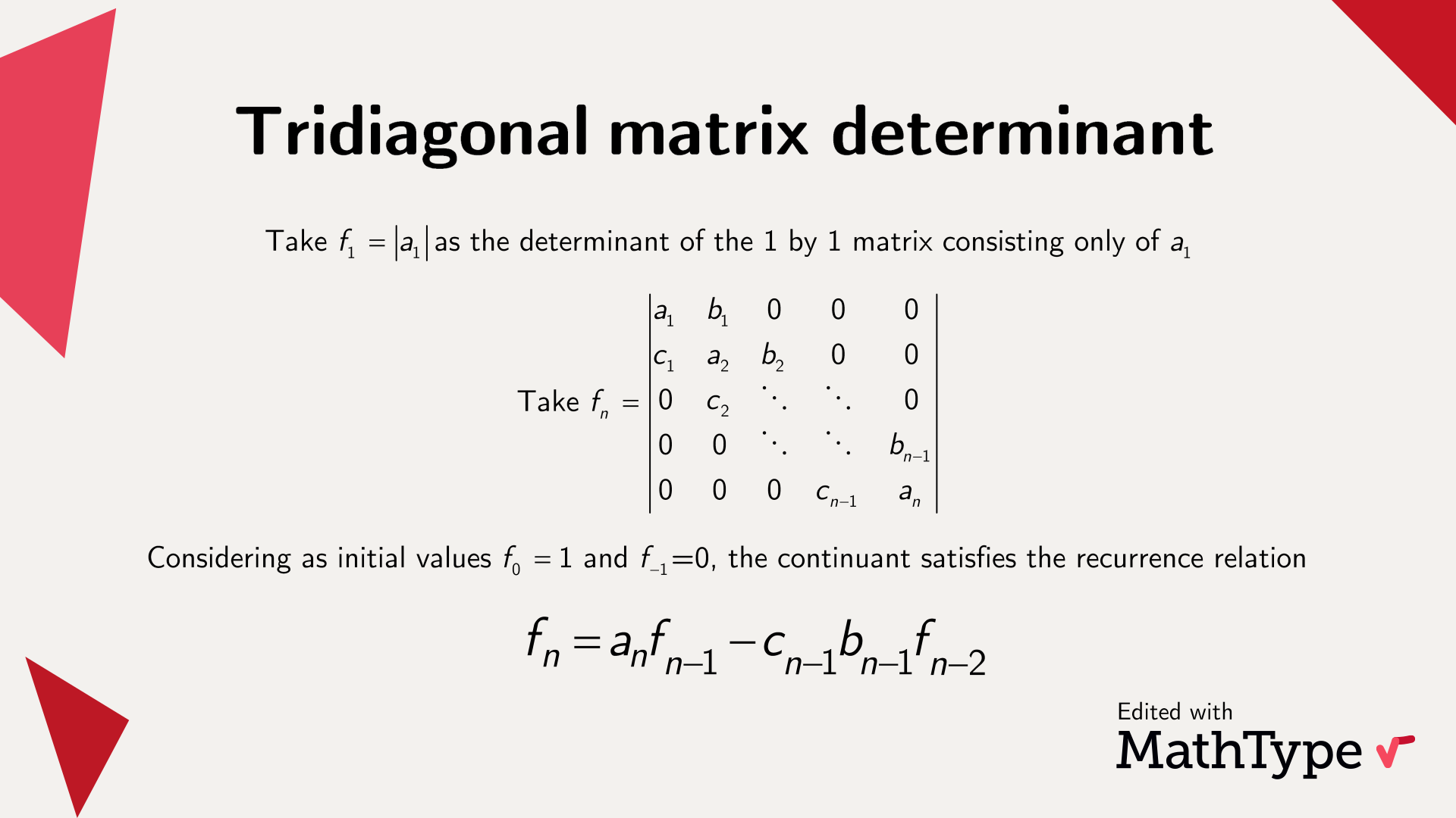 Mathtype On Twitter A Band Matrix With Nonzero Elements On The Main Diagonal The First