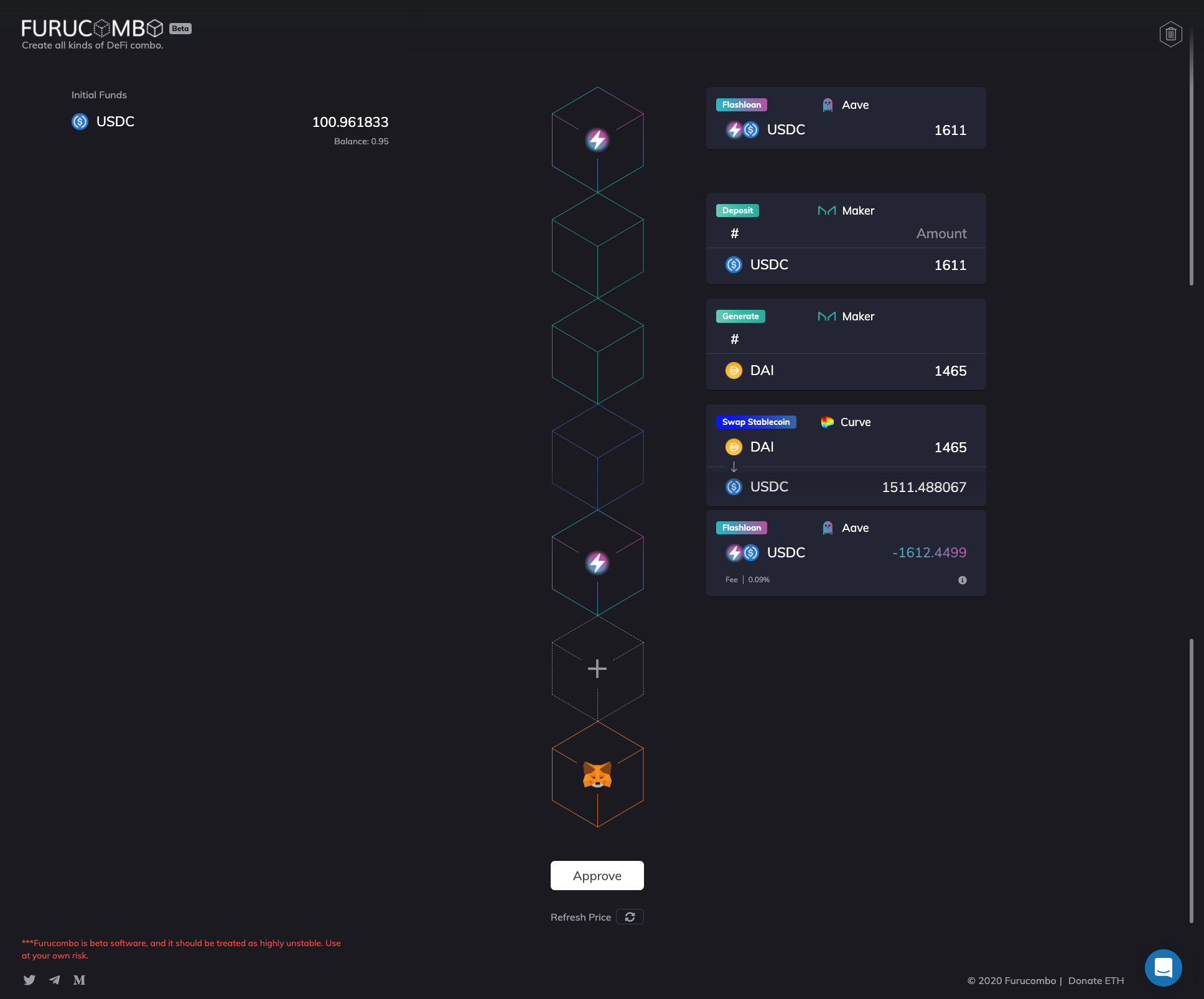FURUCOMBO on Twitter: "#combochallenge Now, 1 DAI = 1.03 USDC Imagine if you buy low and sell ...