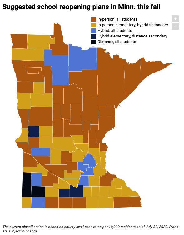 Updated: Map of MN Counties Based on School Opening Models as of Today ...