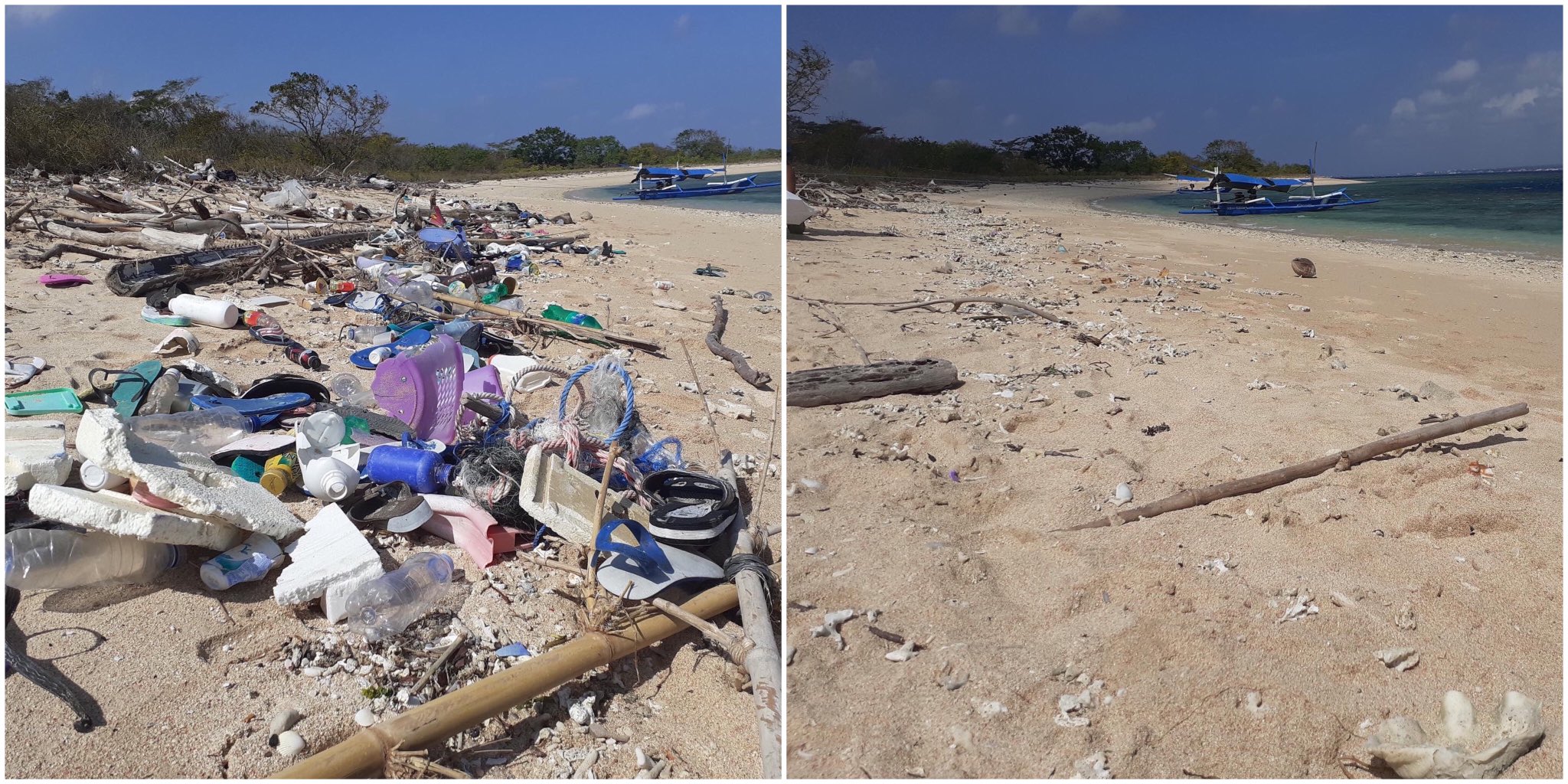 Littered Beach Before And After