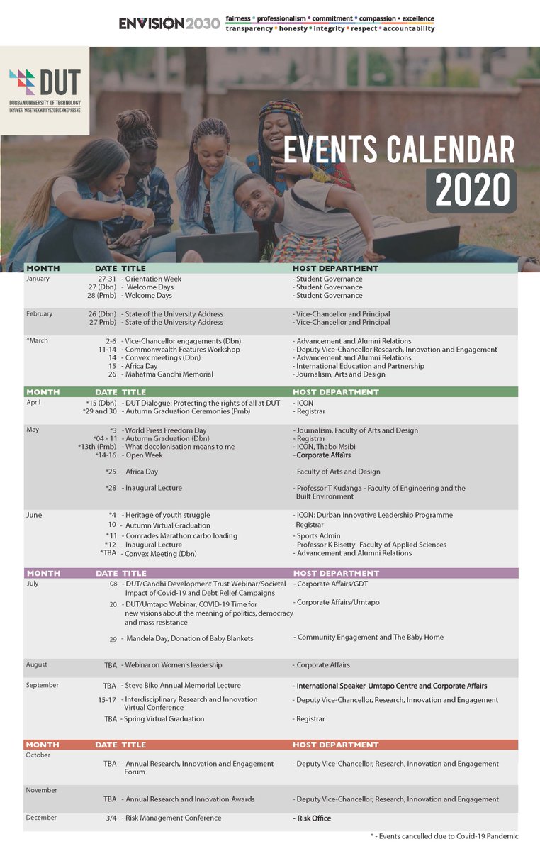 Please take note of the 2020 Calendar of Events for DUT : r/dut