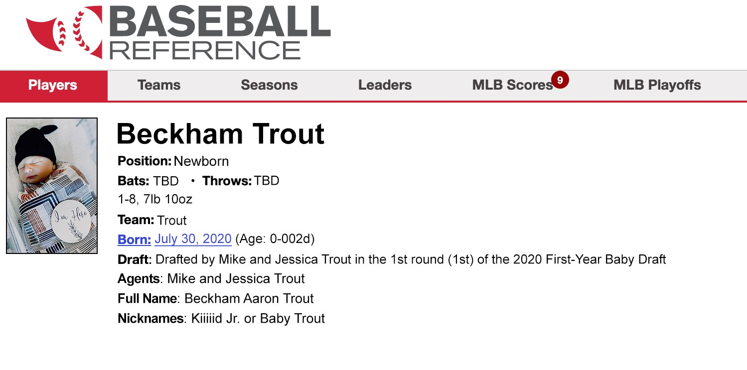 FOX Sports MLB on X Baseball Reference already created a page for baby Trout via Angels https t Rw9Rw2xdEL X