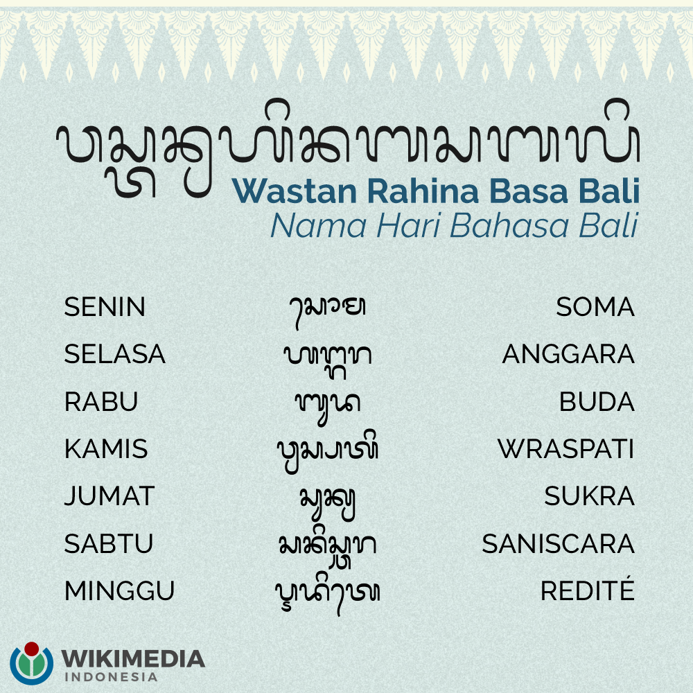 Halo, Kawan Wiki! Tahukah Anda nama-nama hari dalam bahasa Bali? Senin ...