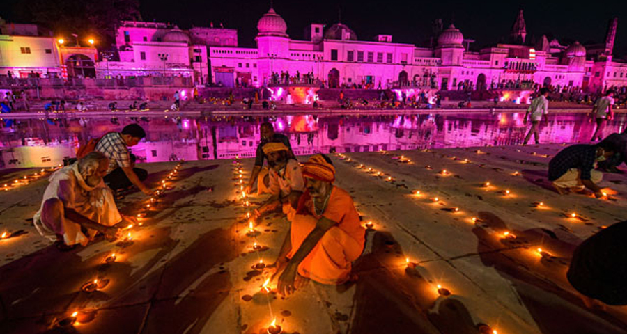 Watch: People light lamps on banks of Saryu river in Ayodhya as part of ...